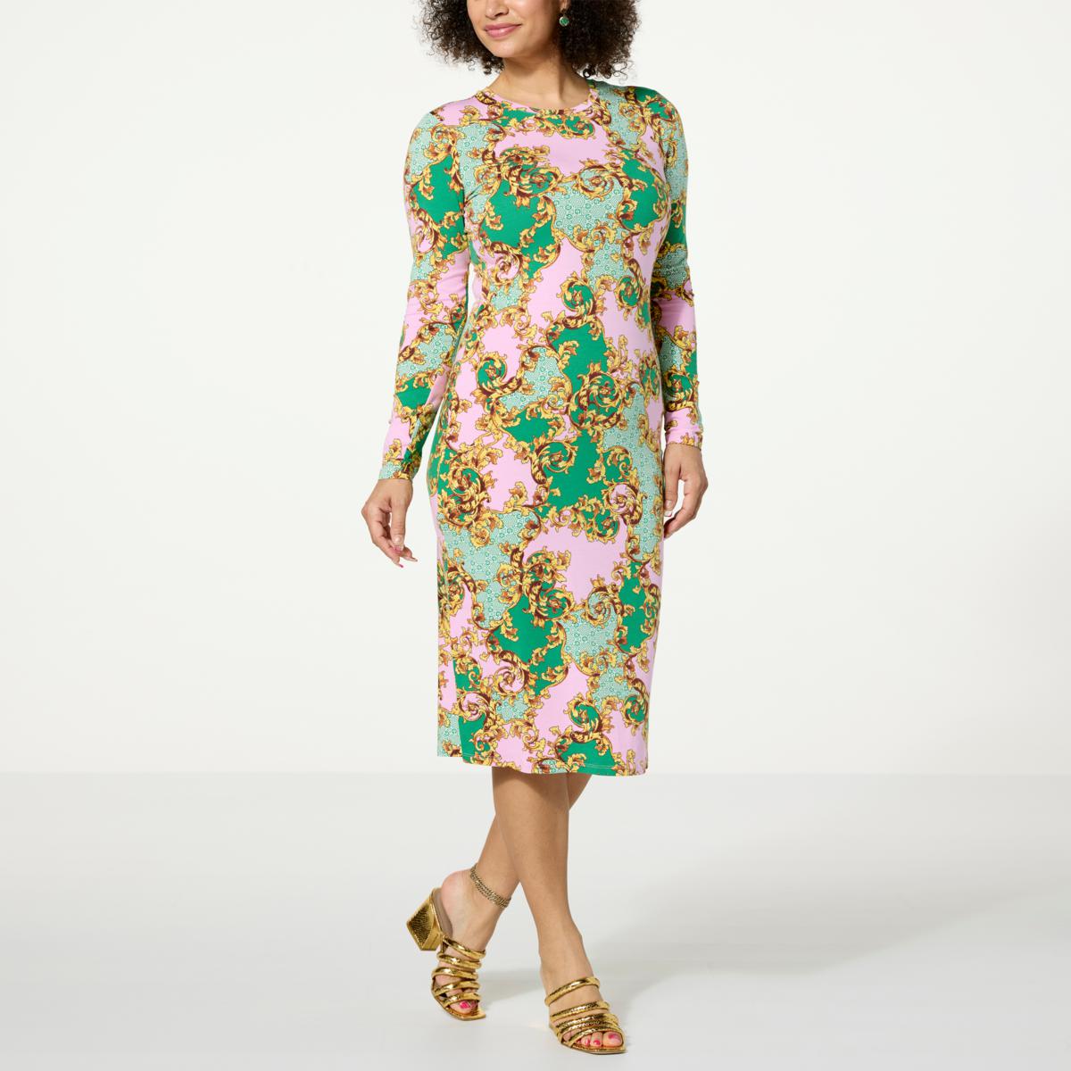 G by Giuliana Printed Jersey Knit Long-Sleeve Midi Dress - 22181991 | HSN