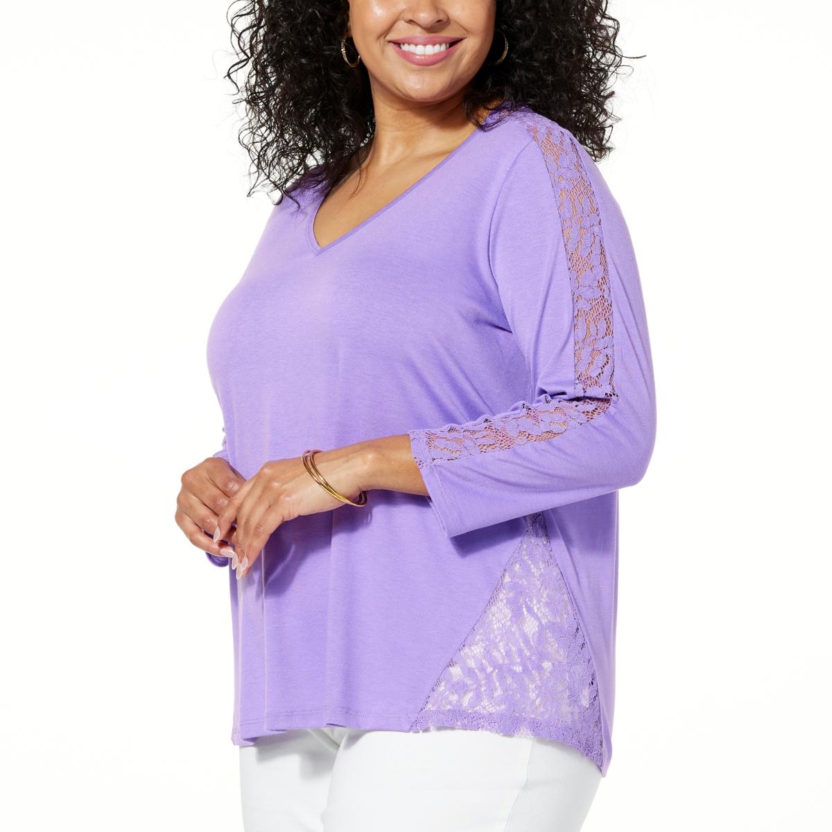 "As Is" DG2 by Diane Gilman Lace Inset V-Neck Top - 22291389 | HSN