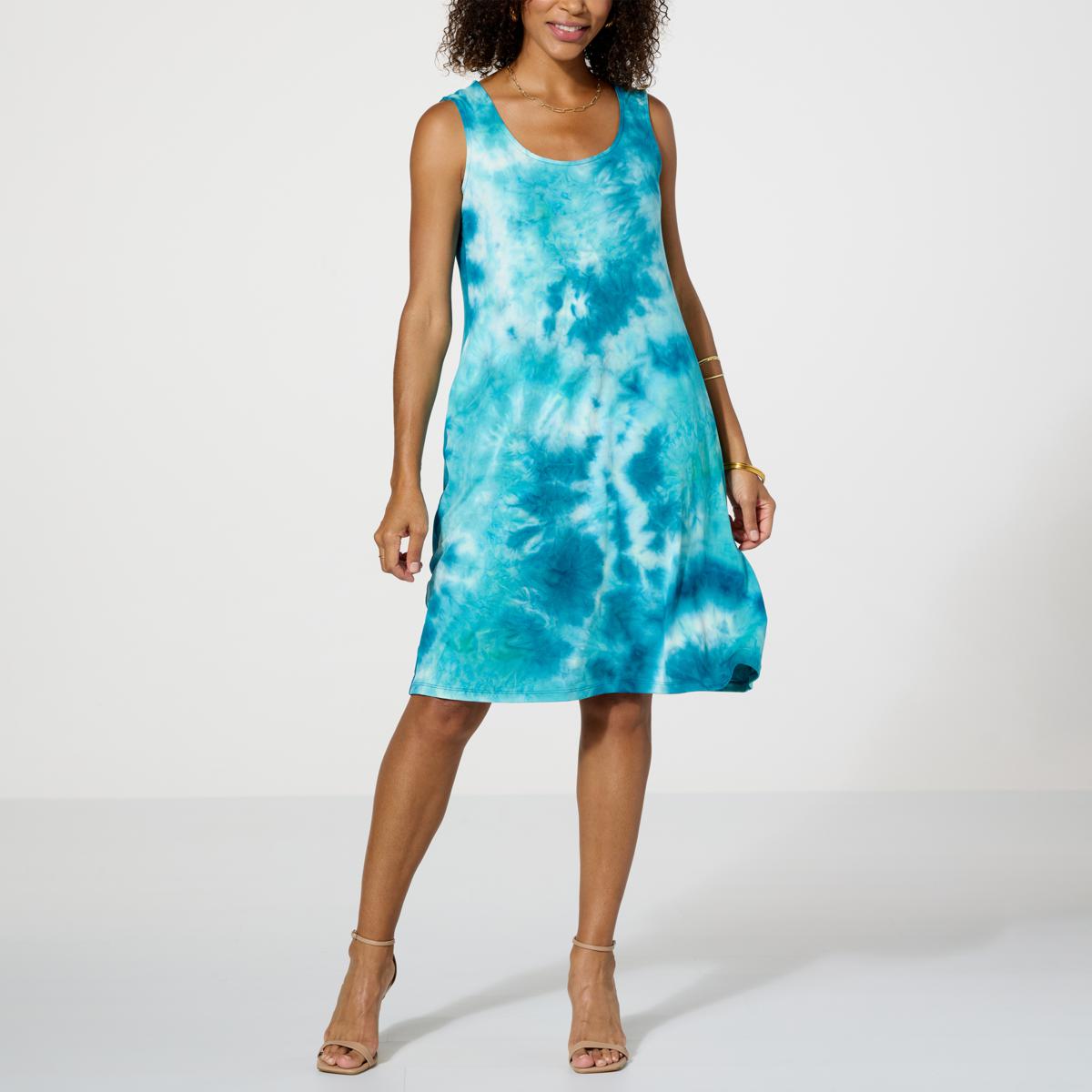 Nina Leonard Reversible Neckline Tie Dye Dress | HSN