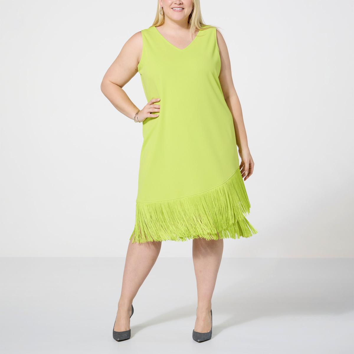 Antthony V-Neck Scuba Knit Tank Dress with Fringe Hem | HSN