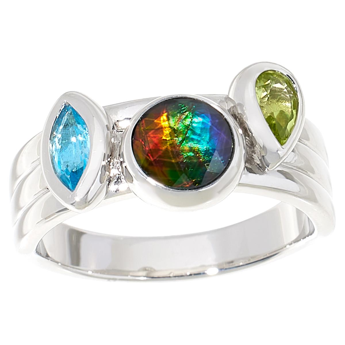 Canadian Ammolite Gems Sterling Silver Multigem Faux Stack Ring | HSN