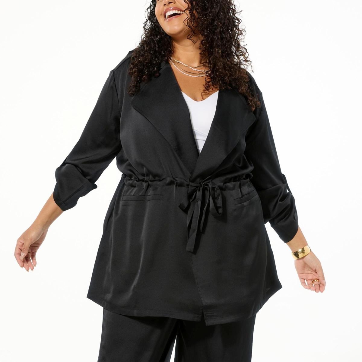 Nina Leonard Hammered Satin Drawstring Waist Jacket | HSN