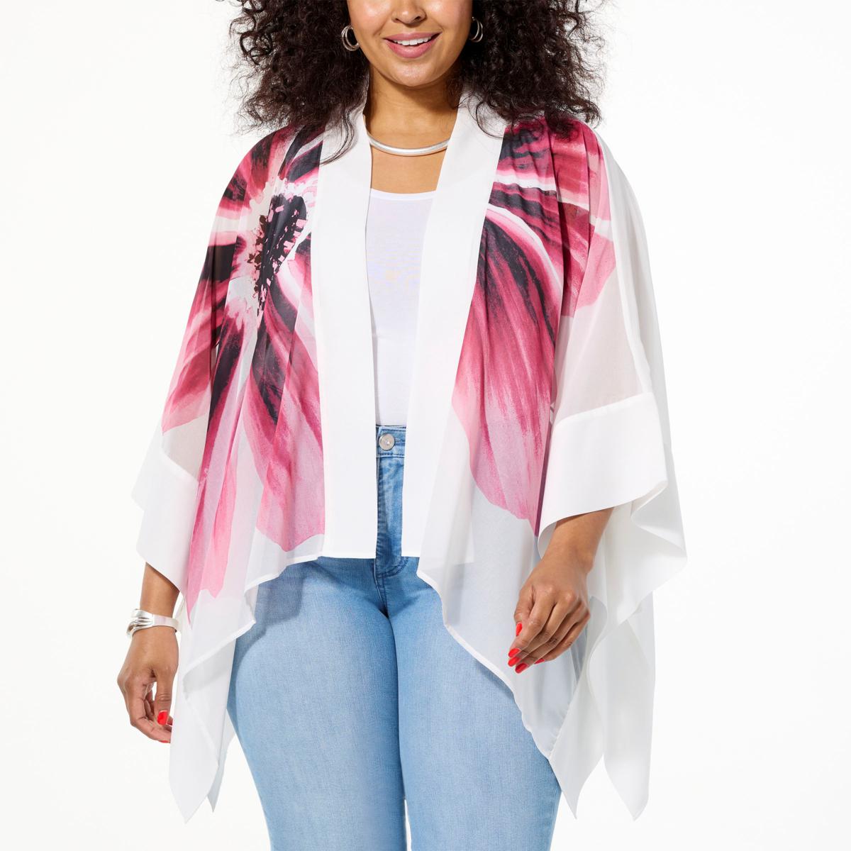WynneLayers Unstructured Border Chiffon Cardigan | HSN
