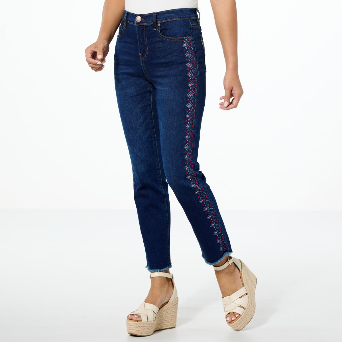 DG2 by Diane Gilman New Classic Stretch Denim Embroidered Ankle Jean | HSN