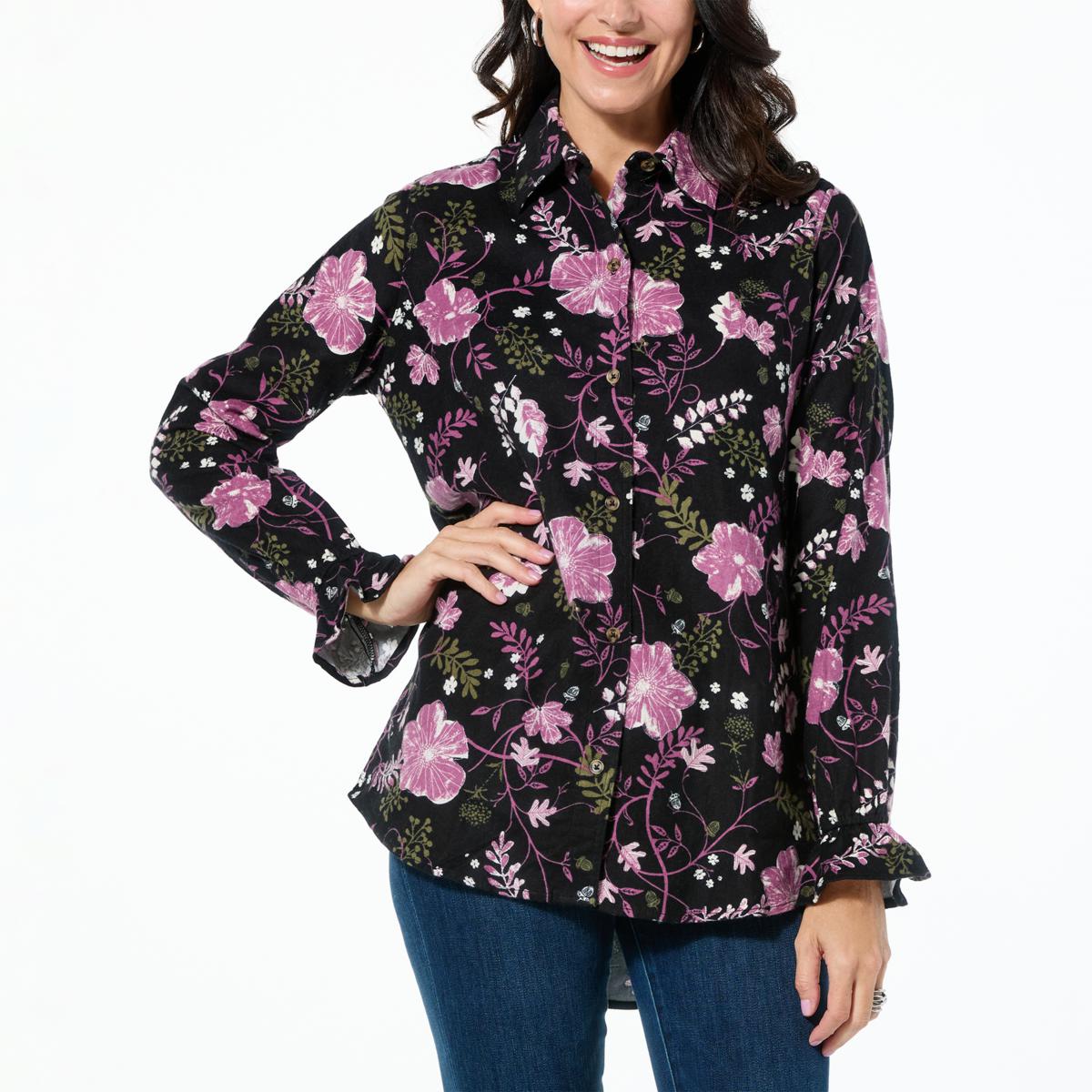 HUE Button-Down Floral Print Nap shirt - 22984400 | HSN