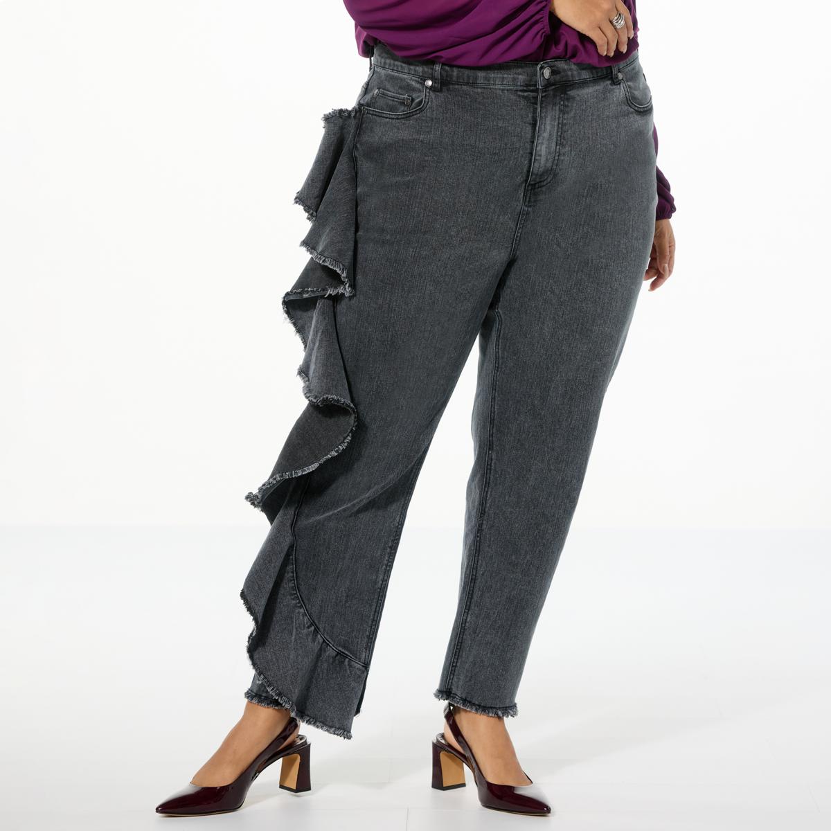 C Wonder Runway Collection Denim Straight Leg Ruffle Jean - 23001715 | HSN