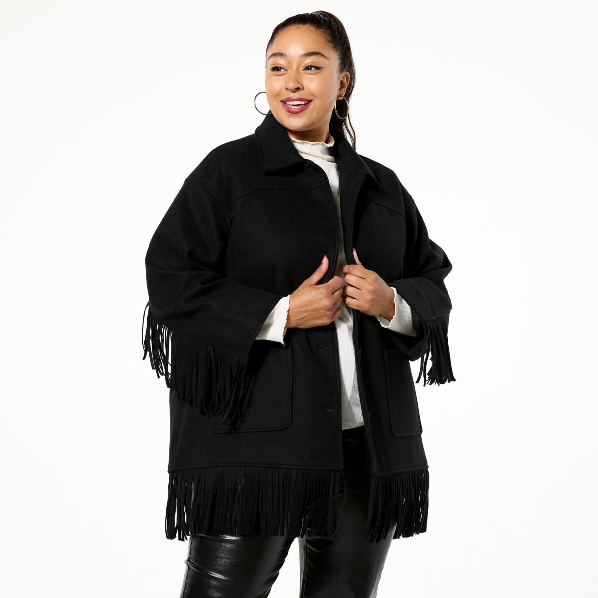 Tower Hill by Christie Brinkley Brushed Faux Melton Jacket with Fringe ...