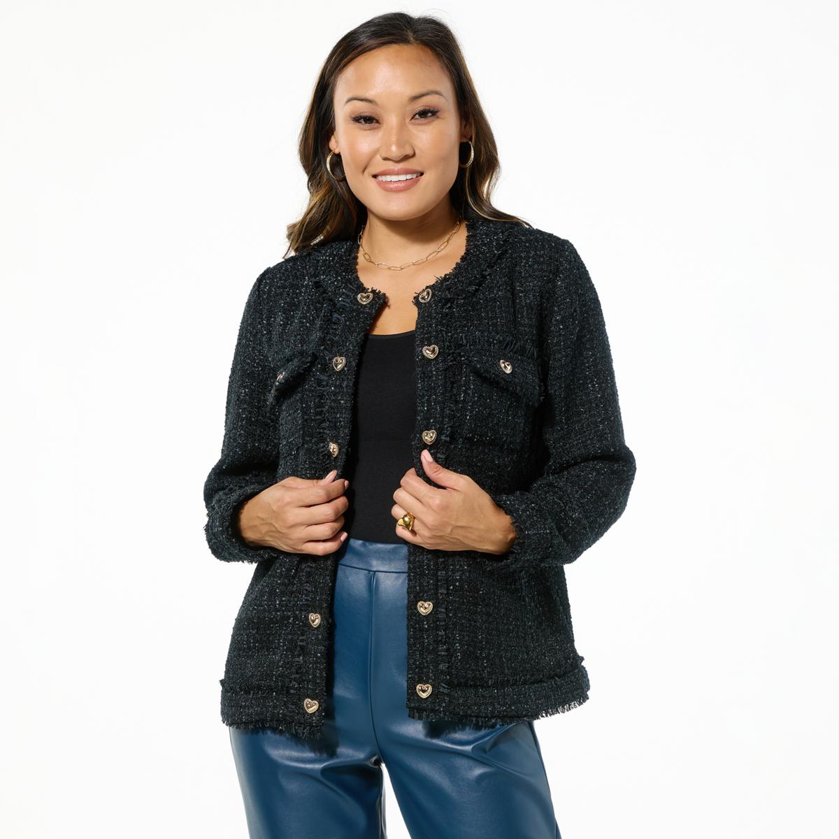 Colleen Lopez Tweed Jacket with Decorative Heart Buttons | HSN