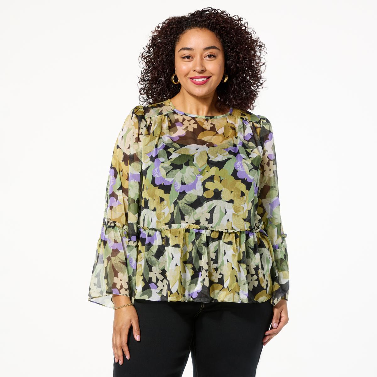 DG2 by Diane Gilman Crinkle Chiffon Bell Sleeve Blouse - 23270800 | HSN