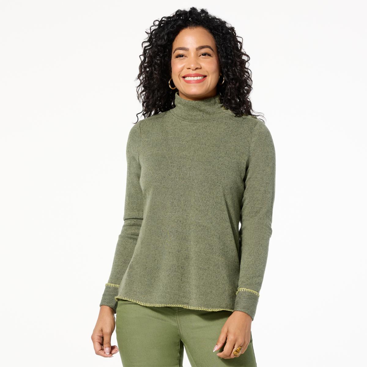 DG2 by Diane Gilman Brushed Sweater Knit Blanket Stitch Turtleneck Top ...