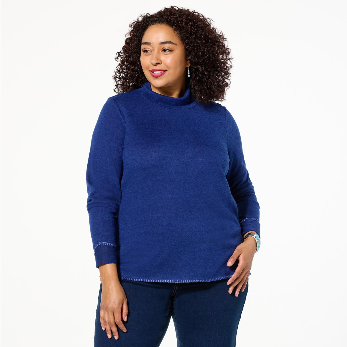 DG2 by Diane Gilman Brushed Sweater Knit Blanket Stitch Turtleneck Top ...