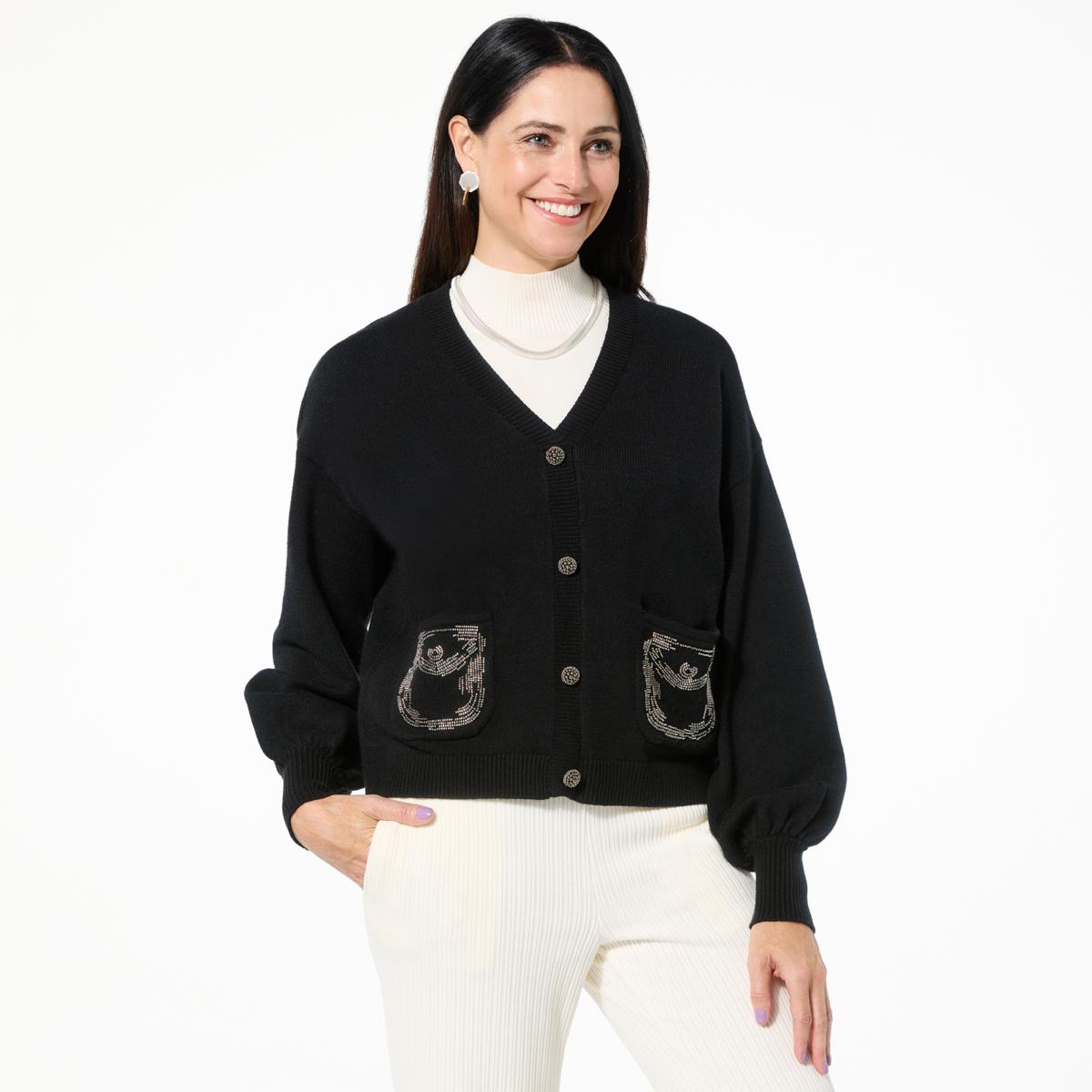 WynneCollection Sweater Knit Cardigan with Beaded Pockets - 23304116 | HSN