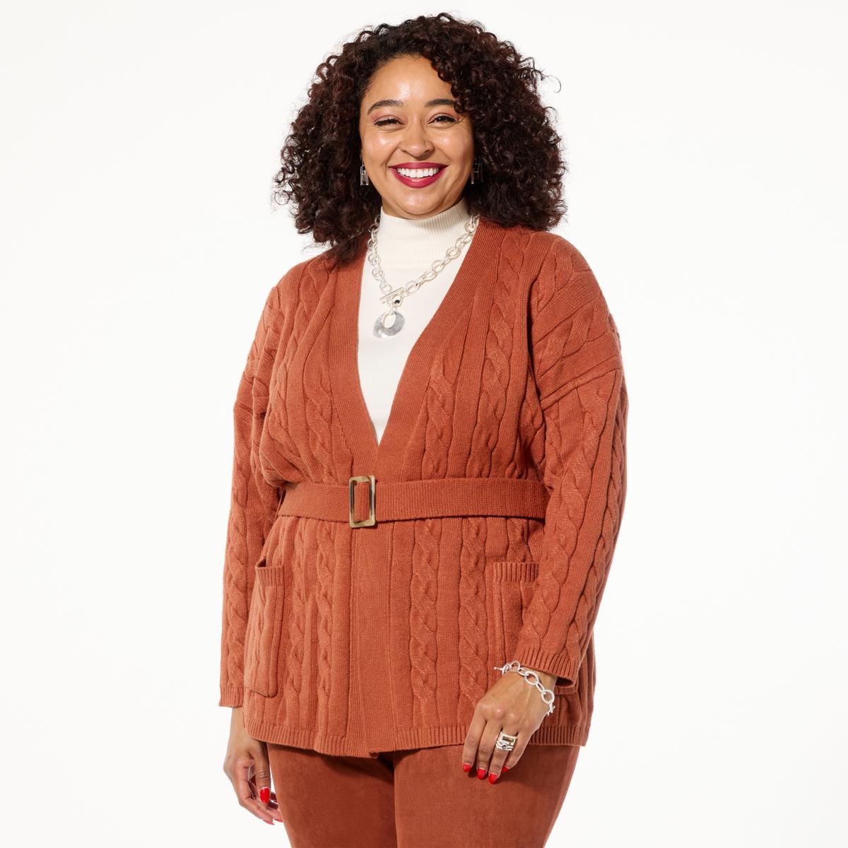 GREY by Jhoan Sebastian Grey Cable Knit Belted Cardigan | HSN