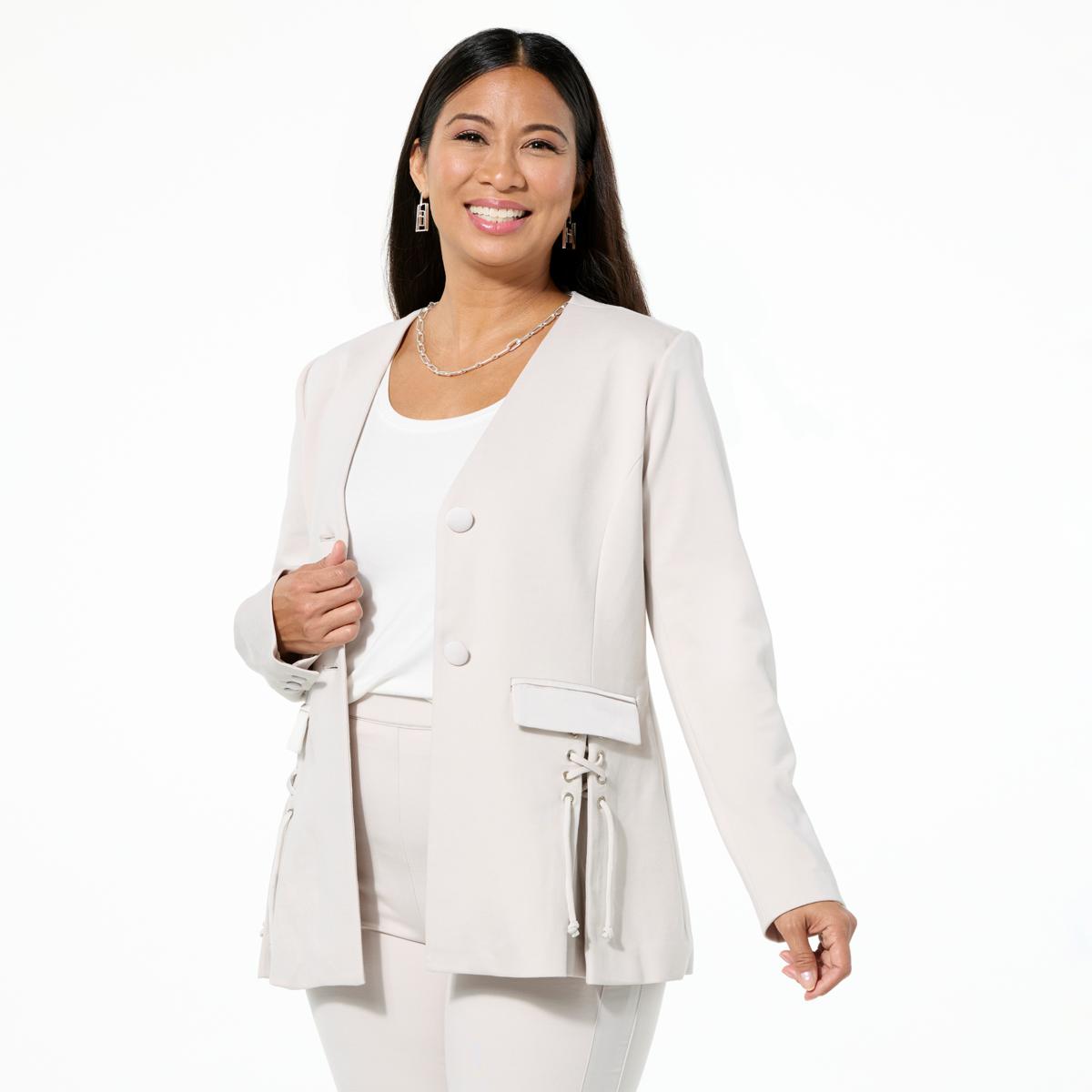 WynneCollection Lace-Up Detail Knit Tuxedo Blazer | HSN