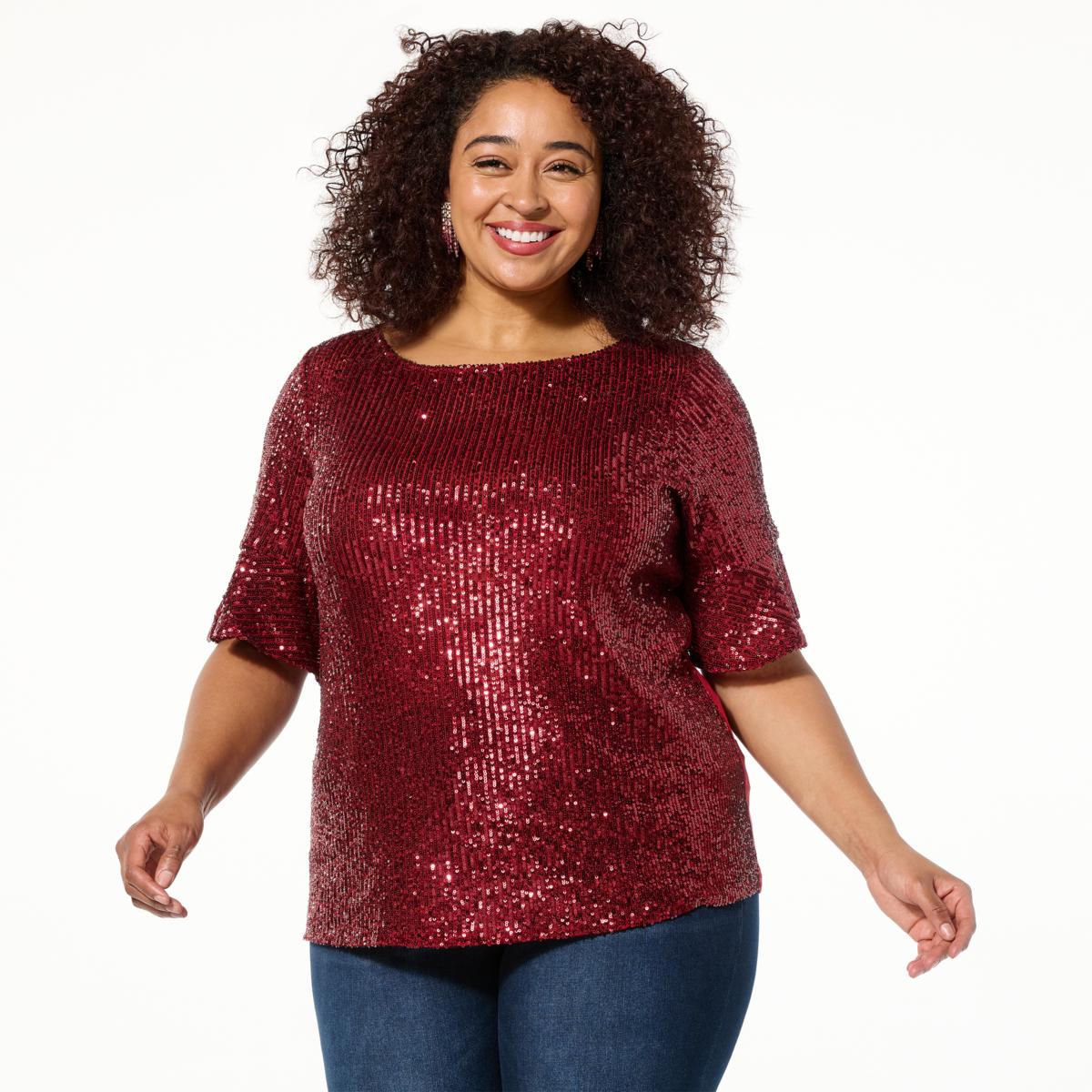 IMAN Global Chic Sequin and Jersey Knit Top | HSN