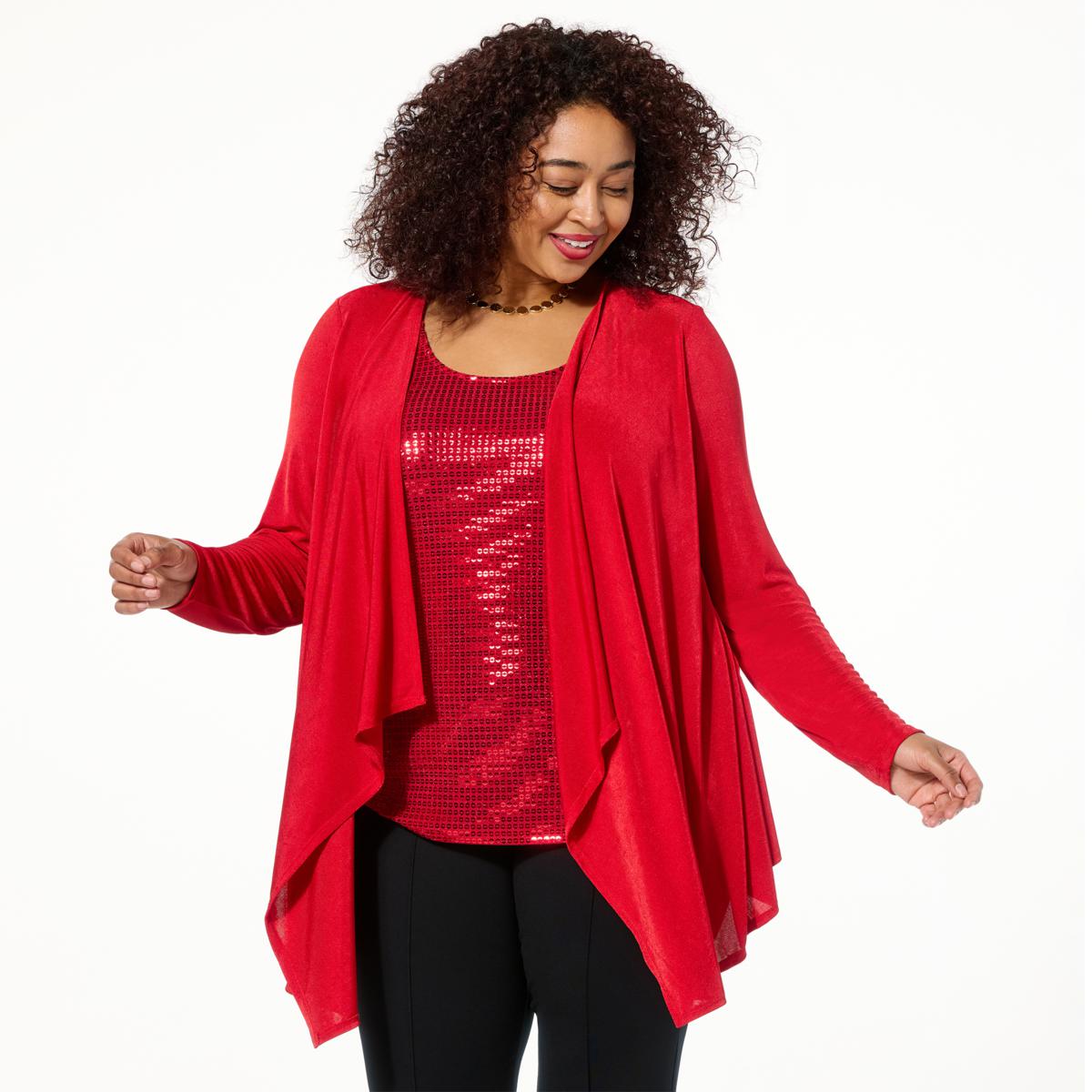 Colleen Lopez Sequined Twofer Top with Front Cascade Panels | HSN