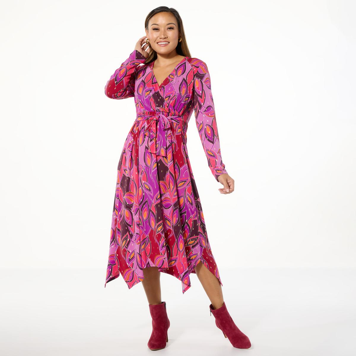 IMAN Global Chic Printed Runway Jersey Surplice Dress - 23320147 | HSN