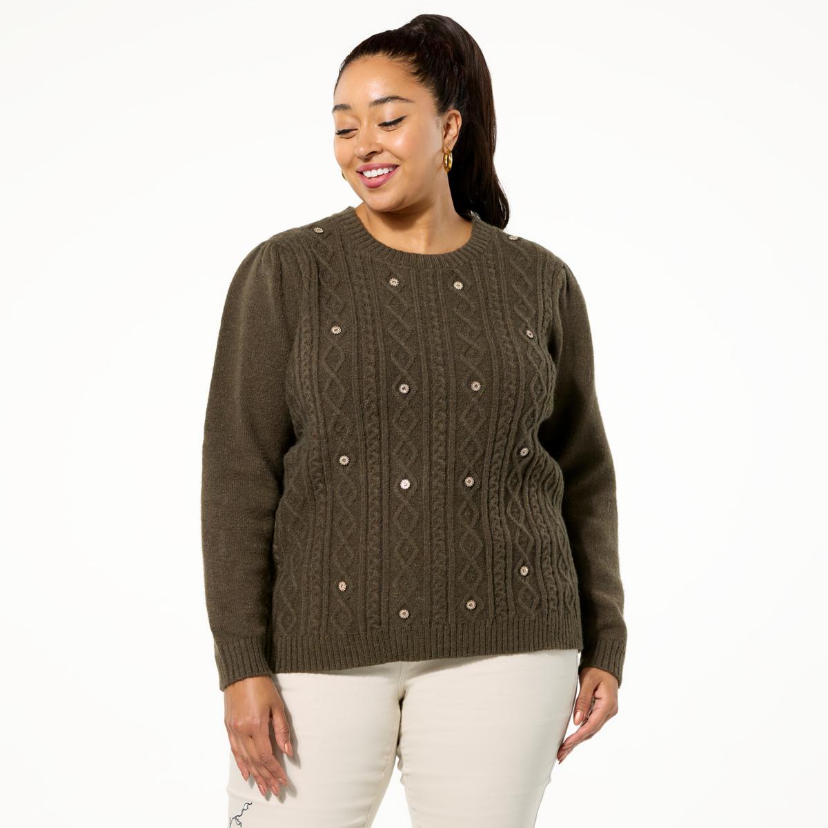 DG2 by Diane Gilman Rhinestone Embellished Cable Knit Sweater | HSN