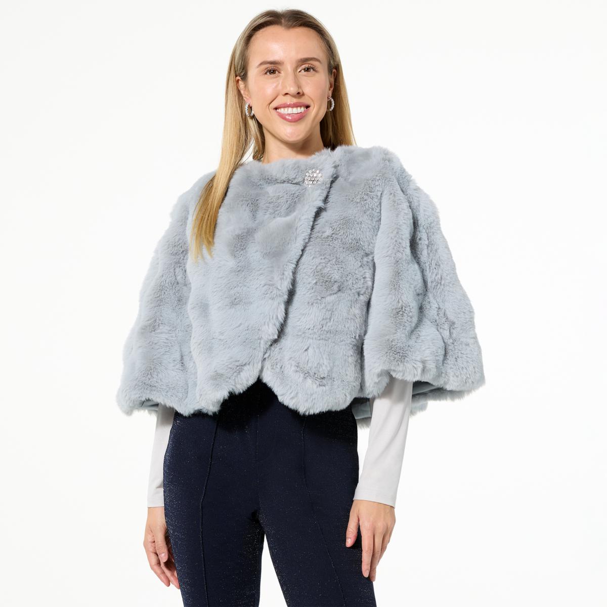 Nina Leonard Faux Fur Wrap Neck Capelet - 23352490 | HSN