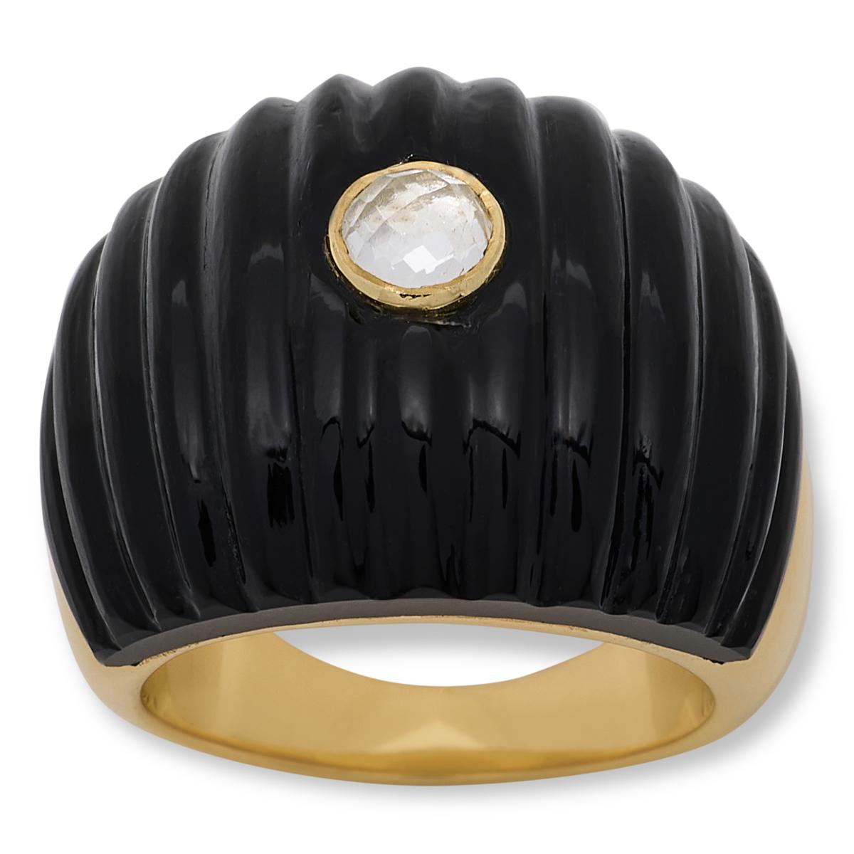 Rarities Carved Gemstone and White Topaz Gold-Plated Dome Ring ...