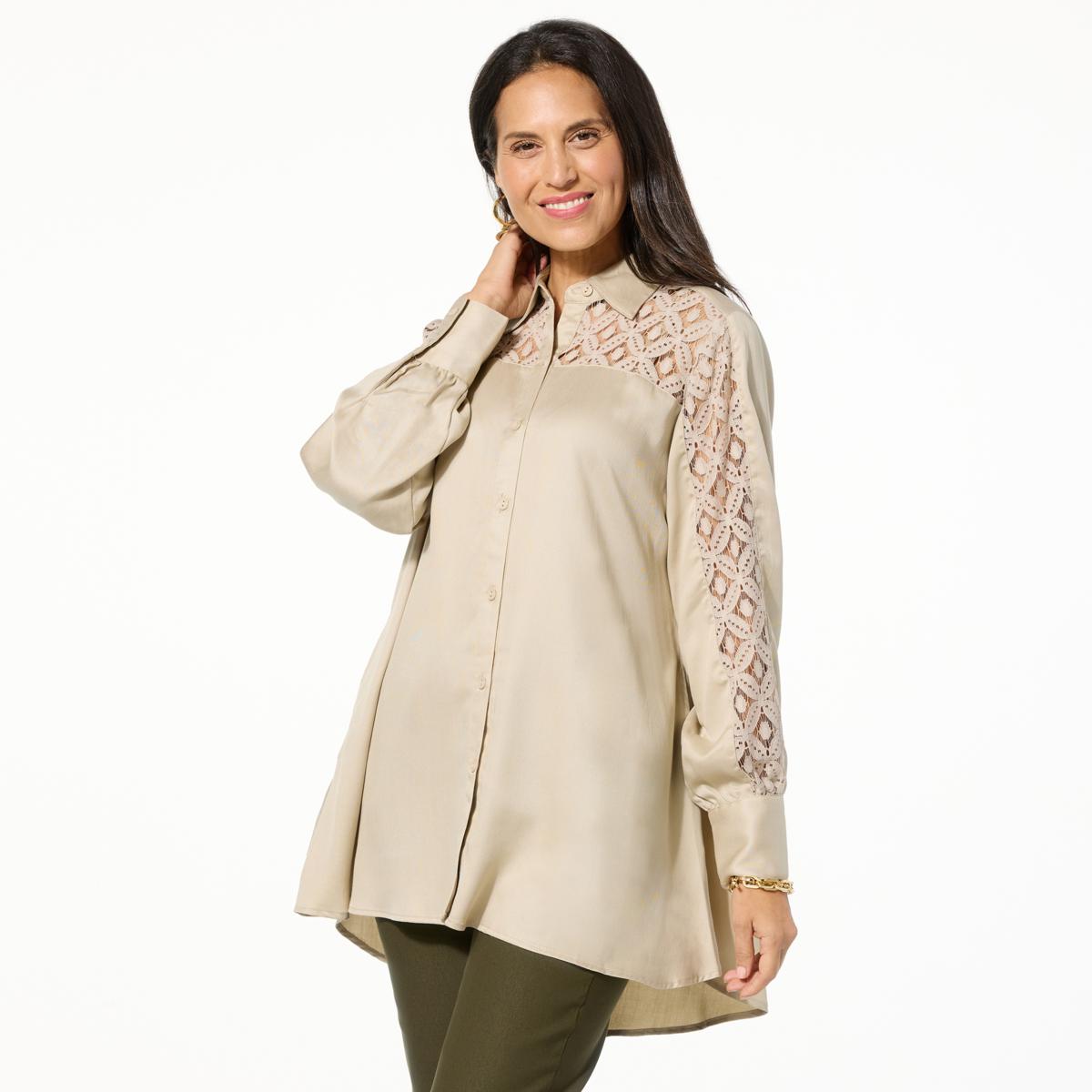 Antthony Lace Detail Button-Down Top | HSN