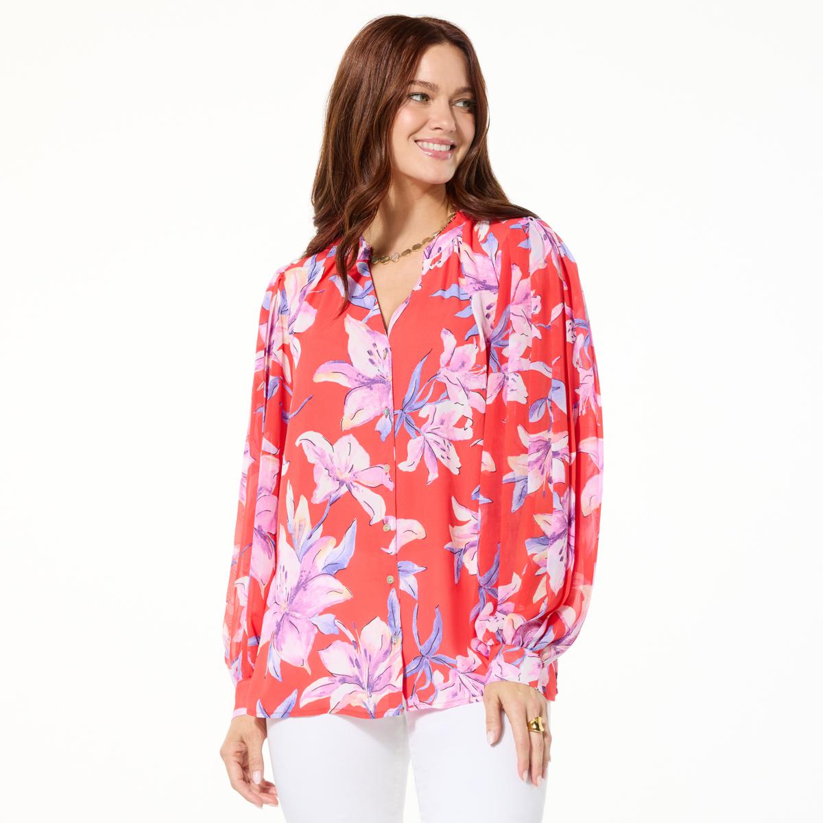 Colleen Lopez Floral Printed Button-Down Blouse - 23379495 | HSN