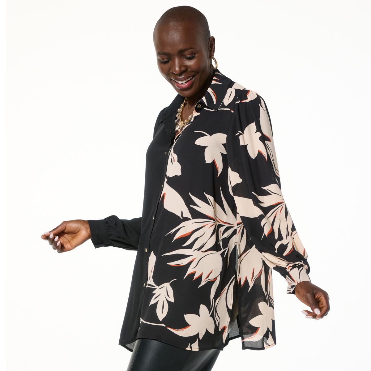 IMAN Global Chic Half-Printed Button-Front Blouse - 23418467 | HSN