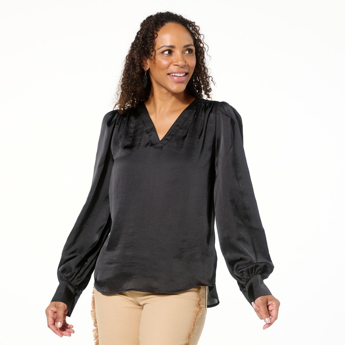 DG2 by Diane Gilman Hammered Satin Draped Sleeve Blouse | HSN