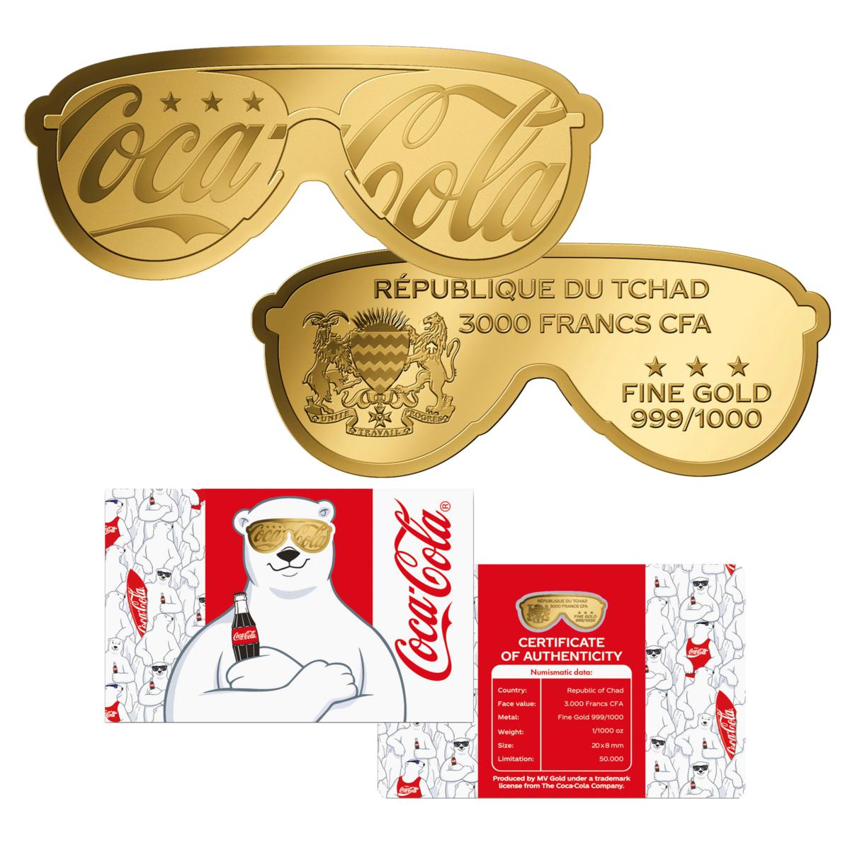 Coca-Cola LE Sunglasses 1/1000 oz. 99.9% Gold Coin - Republic of Chad | HSN