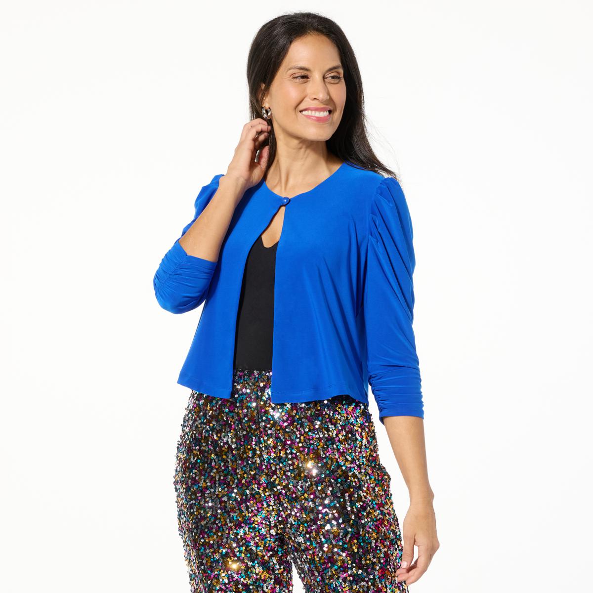 Antthony Studio Stretch Knit Scrunched Sleeve Cropped Cardigan | HSN