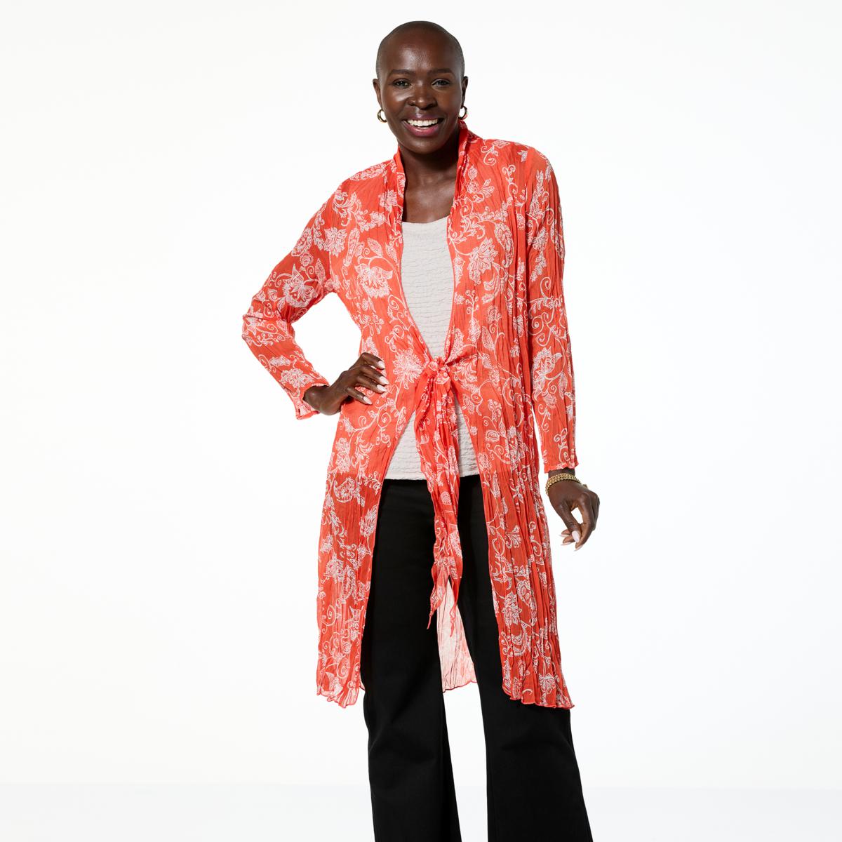 Colleen Lopez Printed Crinkled Tie-Front Duster | HSN