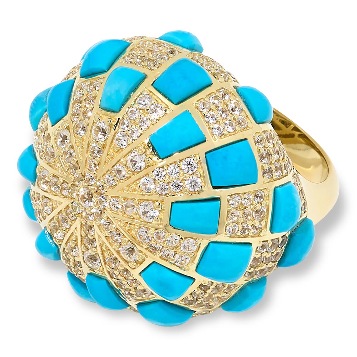 Rarities Gold-Plated Turquoise-Color Gemstone and Zircon Dome Ring | HSN