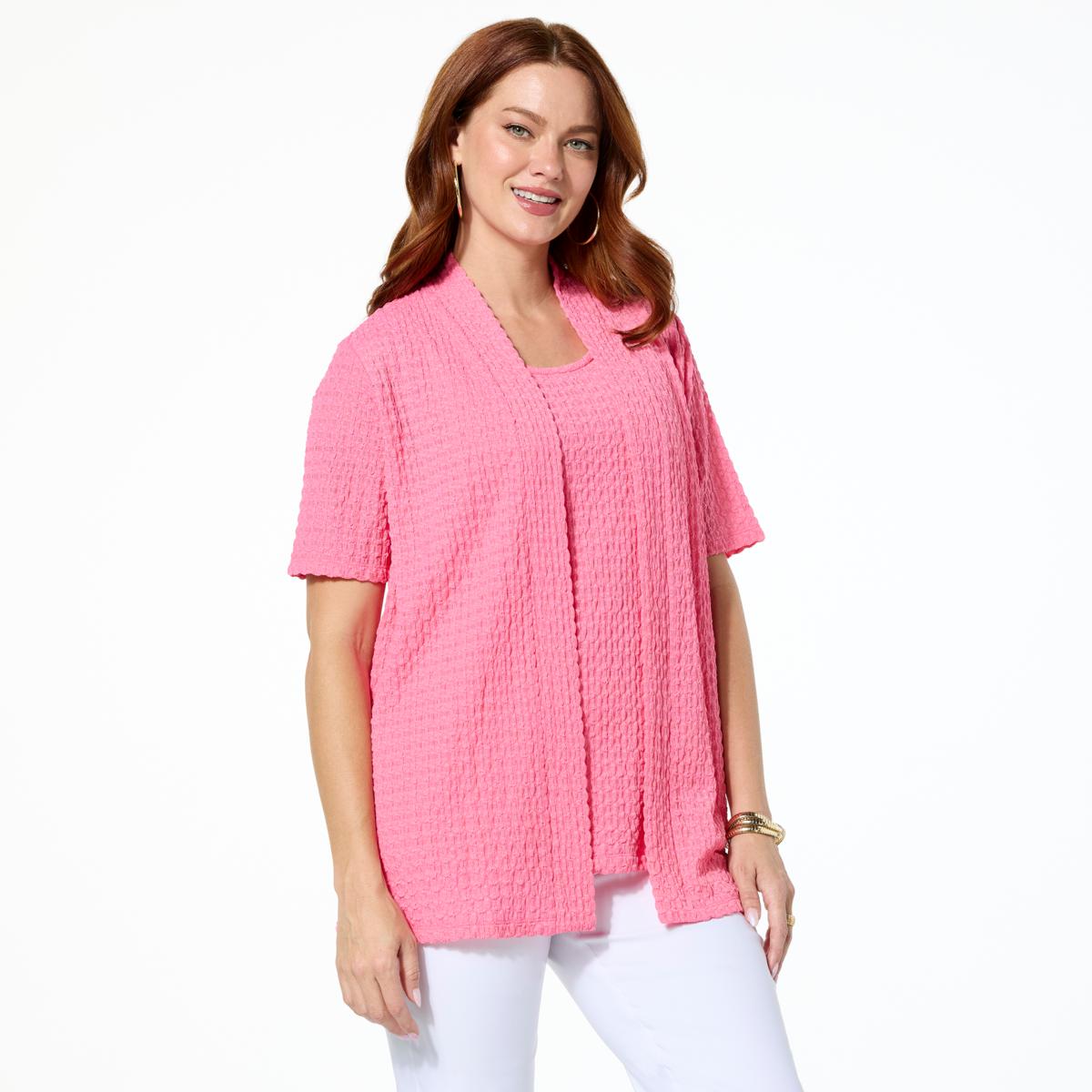 Antthony Short-Sleeve Textured Plissé Cardigan | HSN