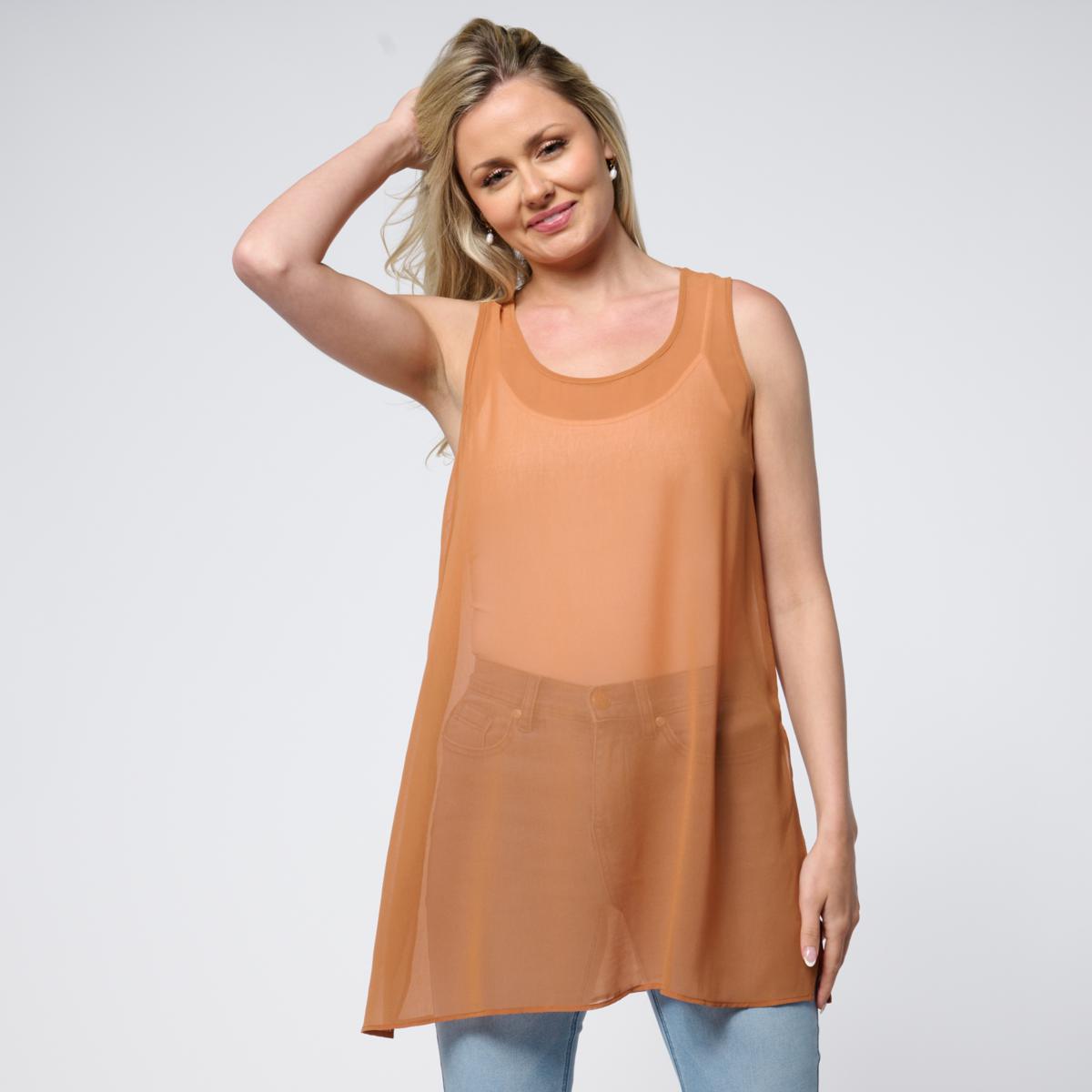 WynneLayers Tunic Length Chiffon Tank with Side Slits | HSN