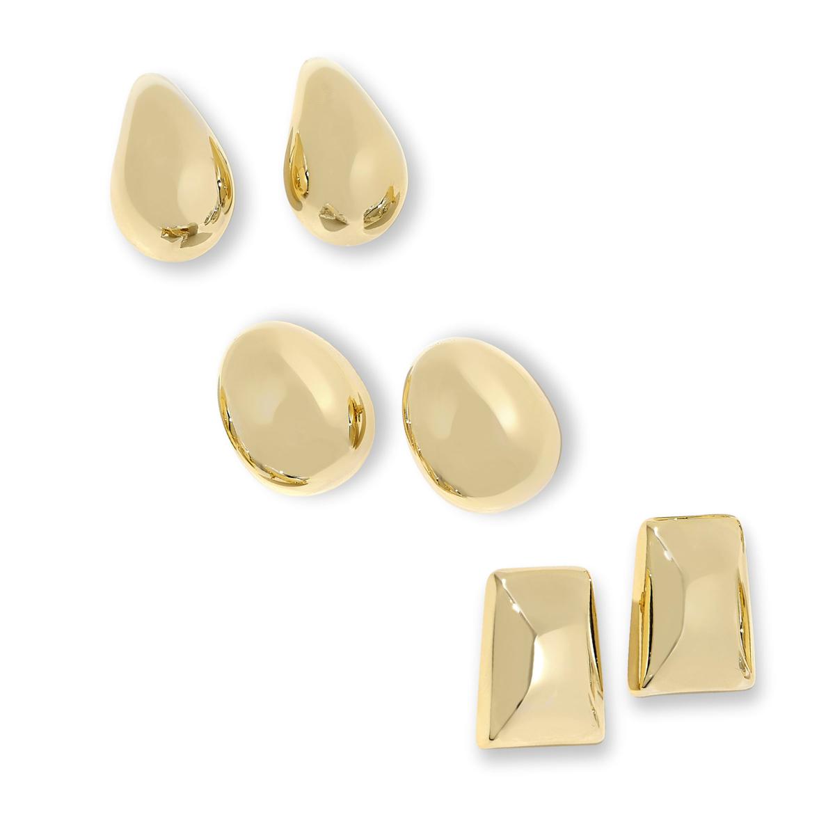 Bellezza Bronze Puffy Button Stud Earrings 3-piece Set | HSN