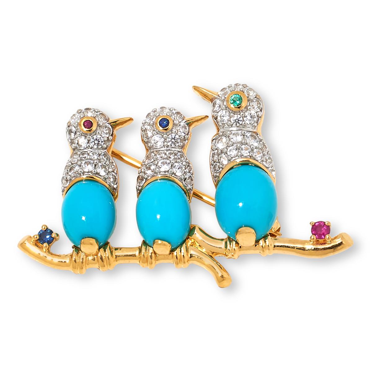 Rarities Gold-Plated Multigemstone 3 Birds Pin/Pendant | HSN