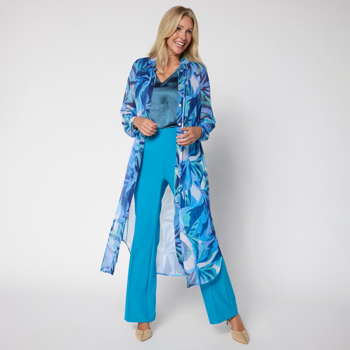 Antthony Printed Mesh Shirttail Hem Duster | HSN
