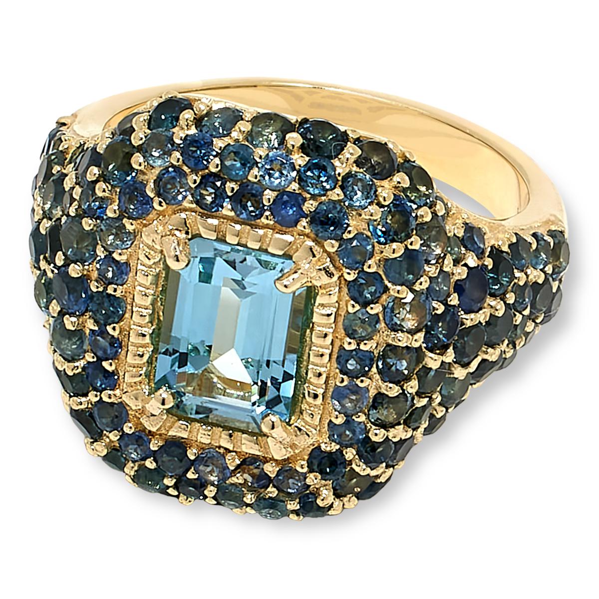 Rarities Octagonal Blue Topaz and Blue Sapphire Gold-Plated Ring | HSN