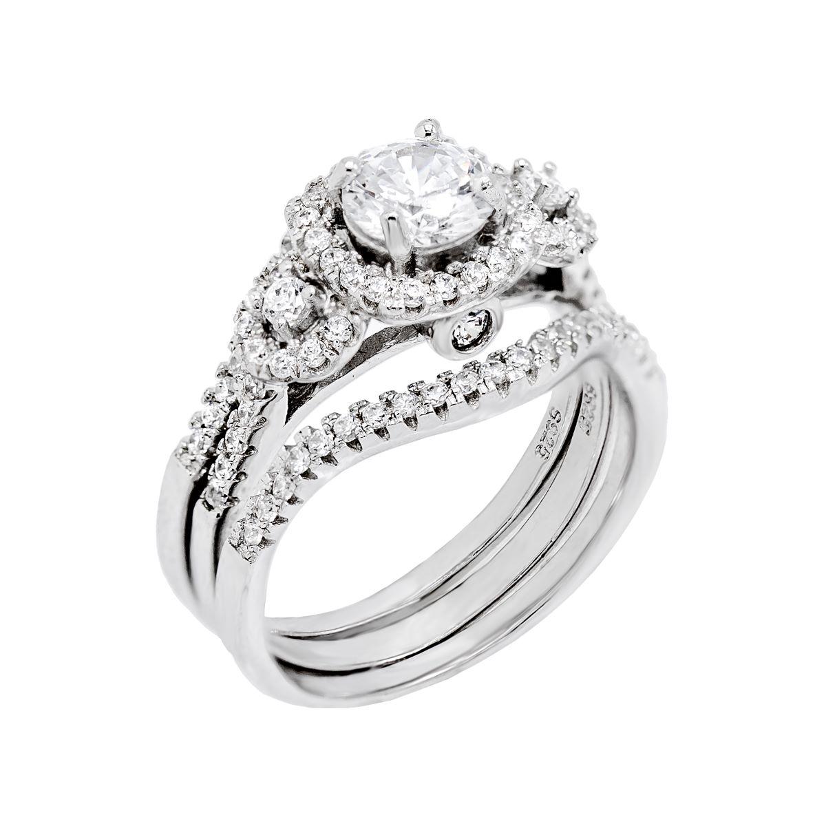 Radiance by Absolute™ Round Stone Halo Station 3-piece Ring Set ...