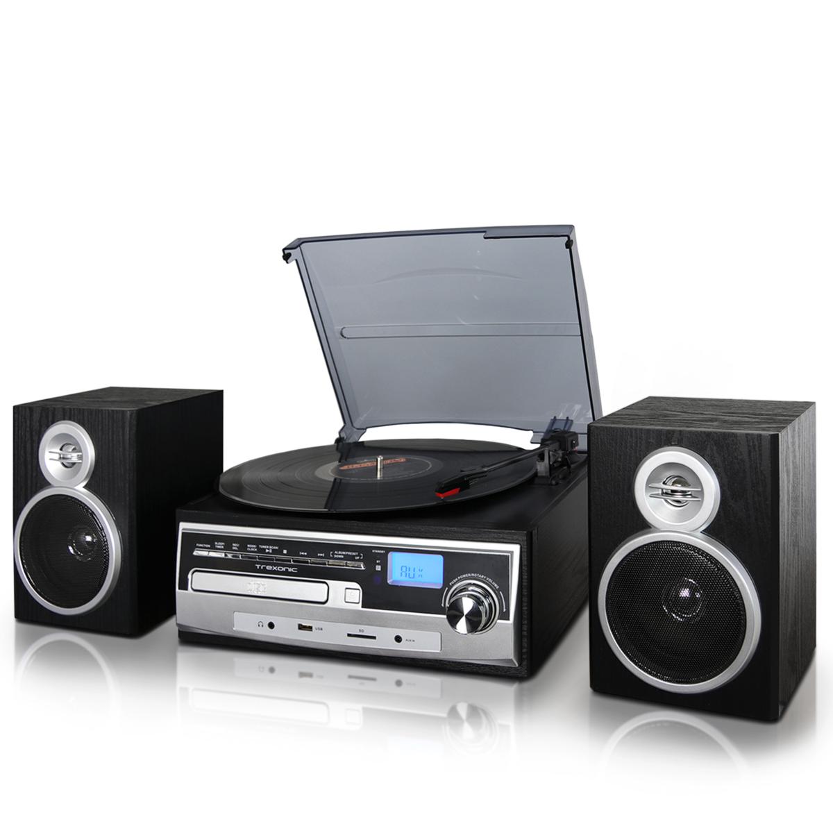 Trexonic 7-in-1 3-Speed Turntable Home Stereo System w/ Recording ...