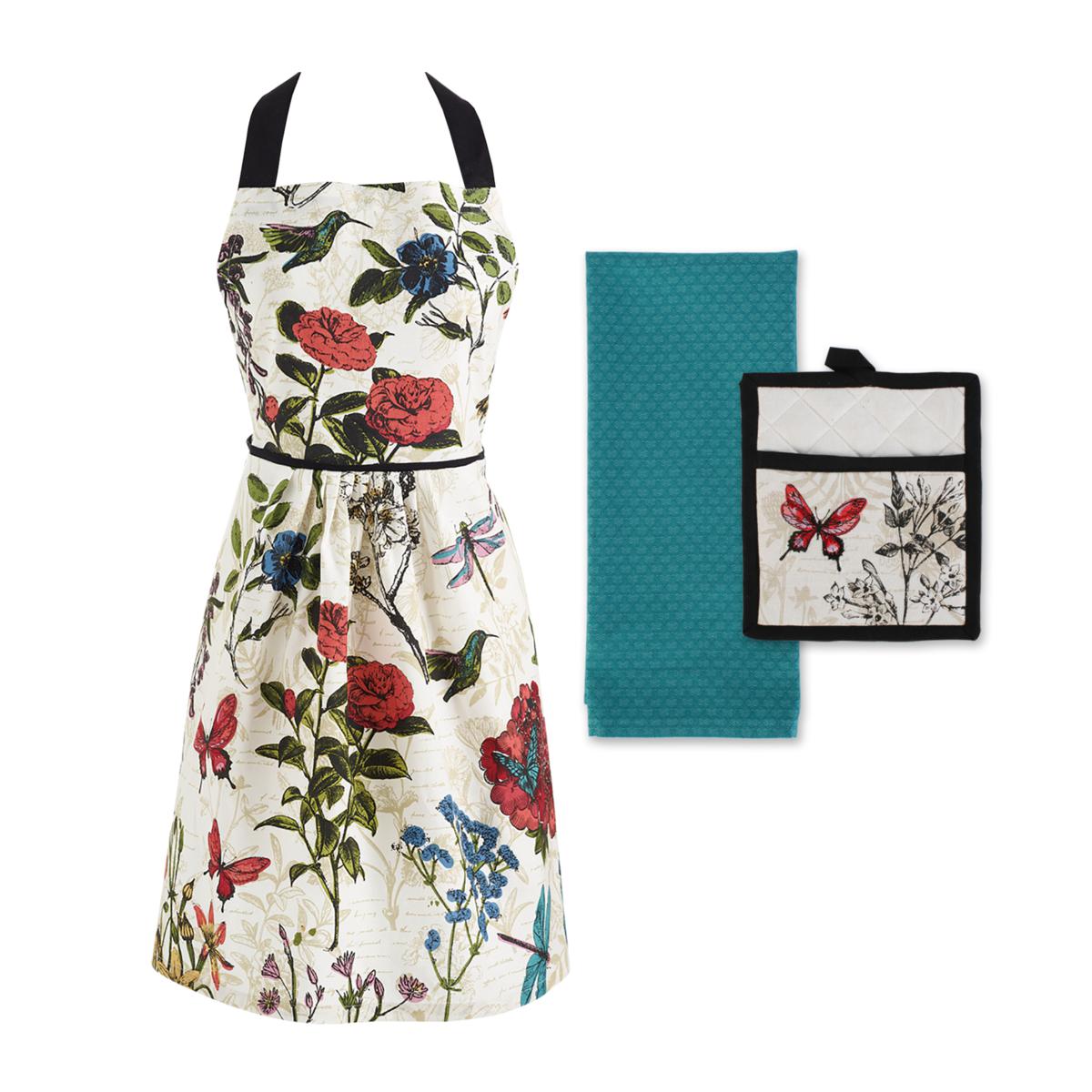 Design Imports Botanical Apron Kitchen Set of 3 | HSN