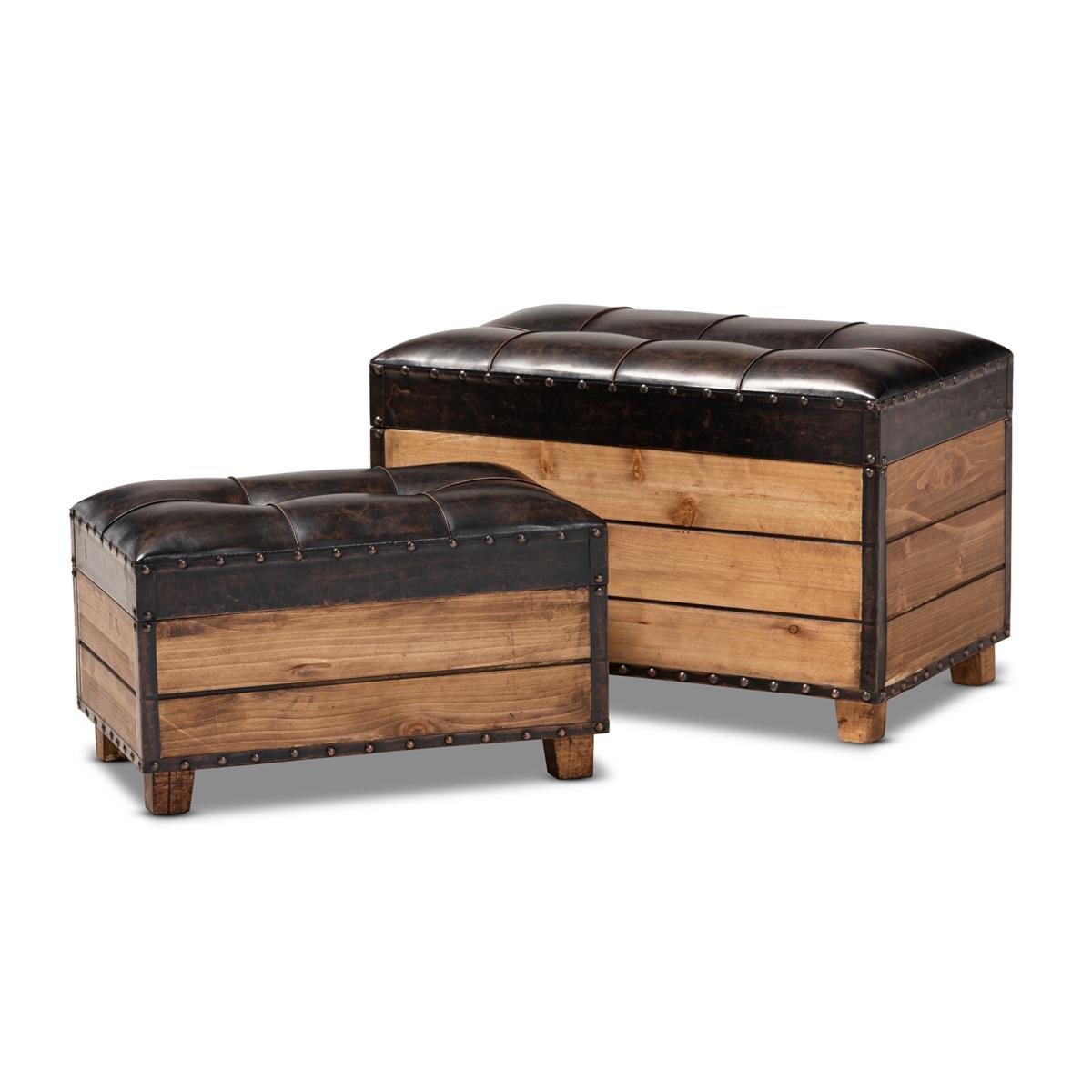 Marelli Faux Leather Upholstered Storage Trunk Ottoman 2-Piece Set ...