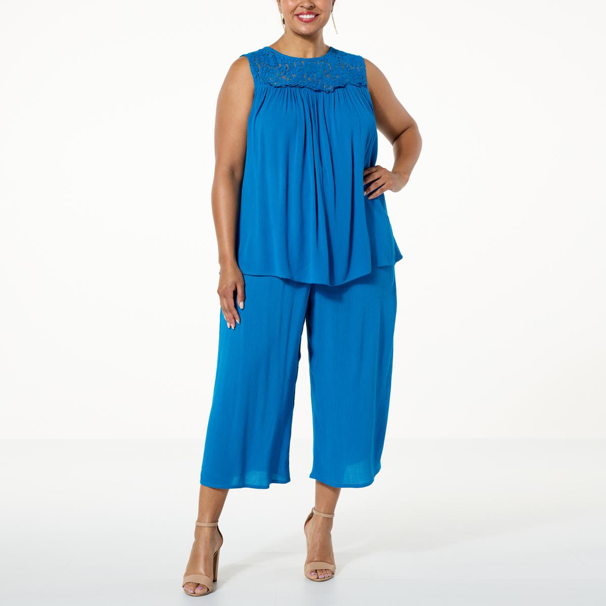 Antthony 2-piece Lace Trim Tank and Pull-On Crop Pant Set - 20811235 | HSN