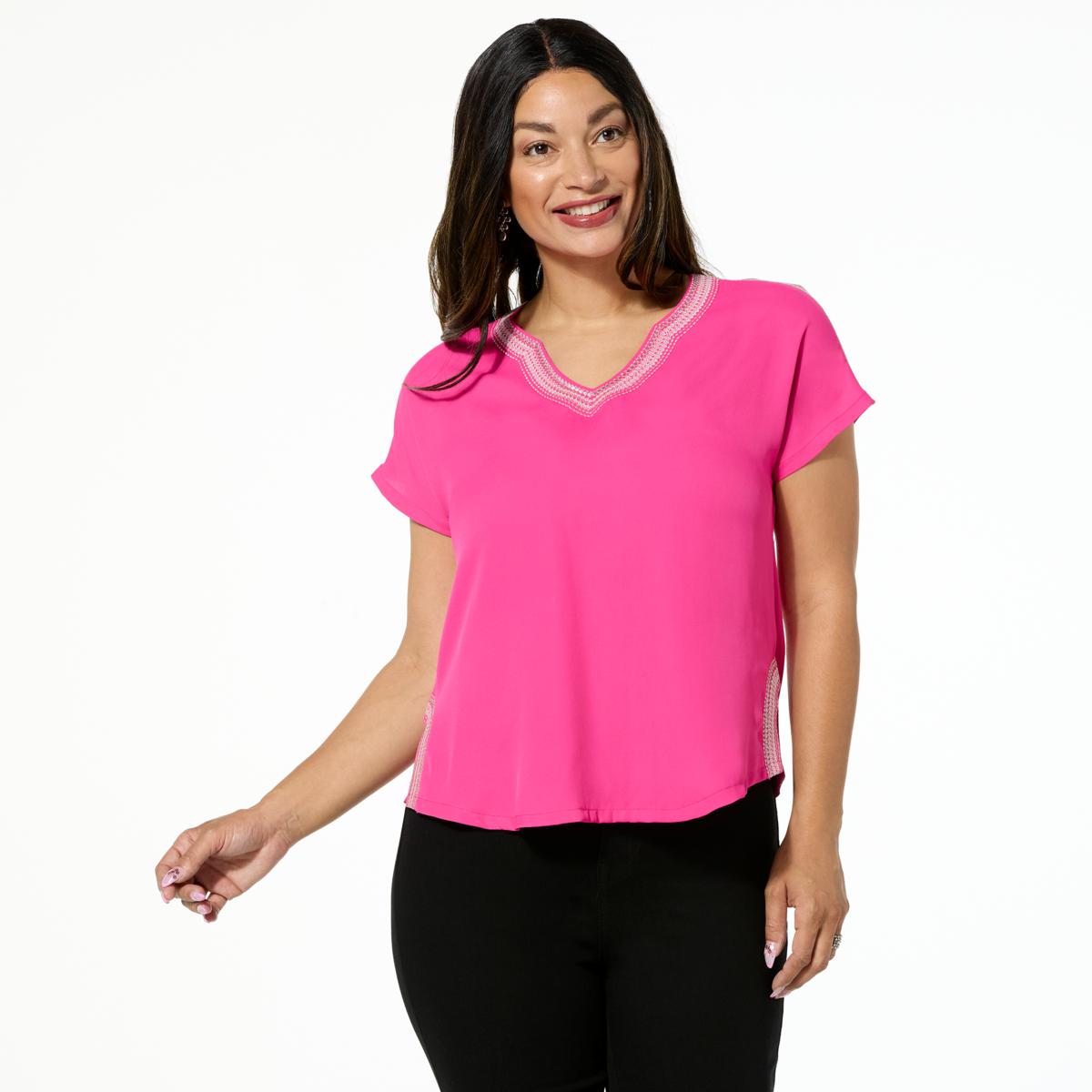 "As Is" DG2 by Diane Gilman Embroidered Border Dolman Top | HSN