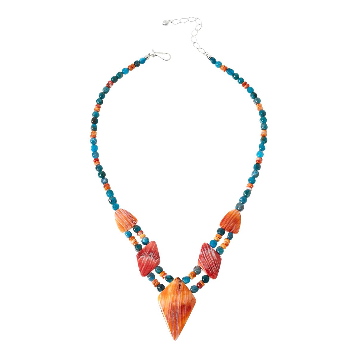 "As Is" J King Spiny Oyster Shell & Blue Apatite Beaded Station Ncklce ...