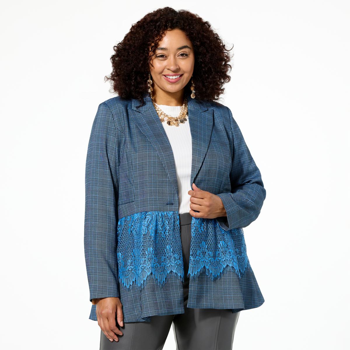 C. Wonder by Christian Siriano Runway Glen Plaid Lace 2-Tone Jacket | HSN