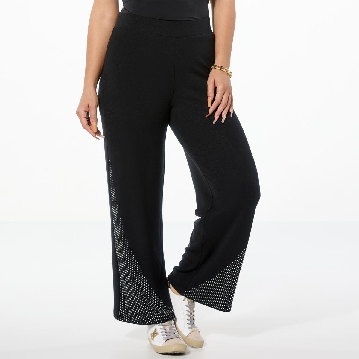 Colleen Lopez Knit Pull-On Wide Leg Pant w/ Rhinestone Embellishments ...