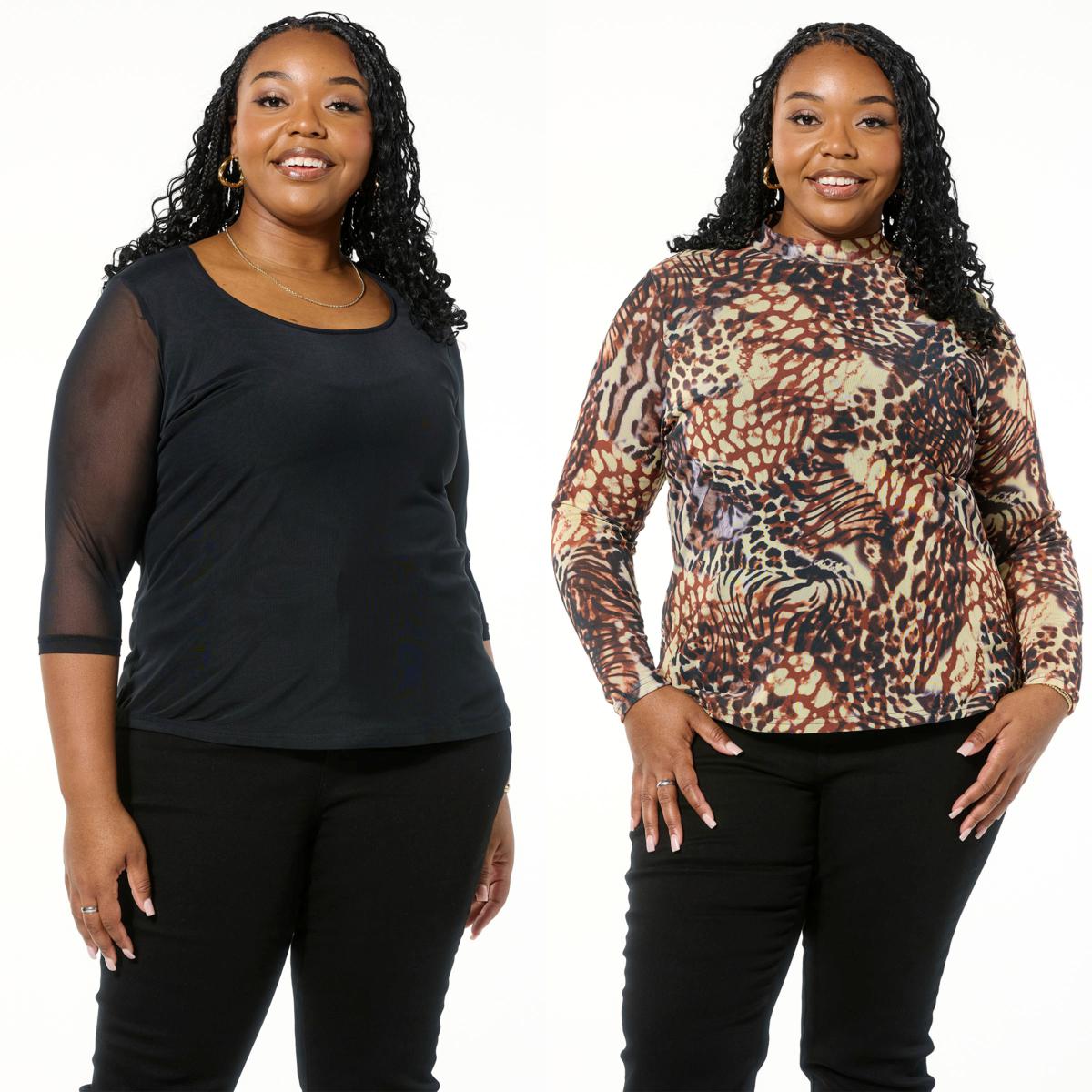 DG2 by Diane Gilman 2-pack Print/Solid Mesh Top - 23386344 | HSN