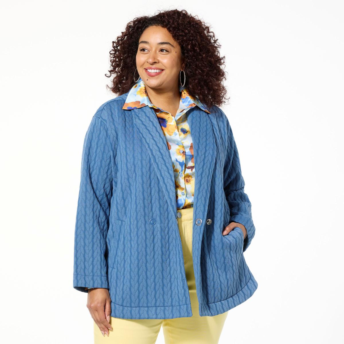 DG2 by Diane Gilman Cable Jacquard Terry Shawl Collar Jacket | HSN