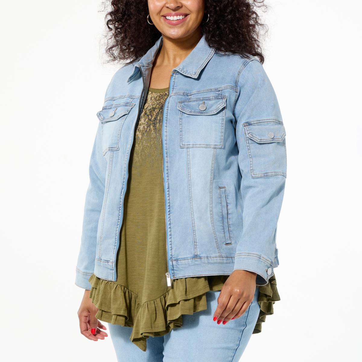 DG2 by Diane Gilman Coolmax® Stretch Denim Jacket with Sleeve Pocket ...